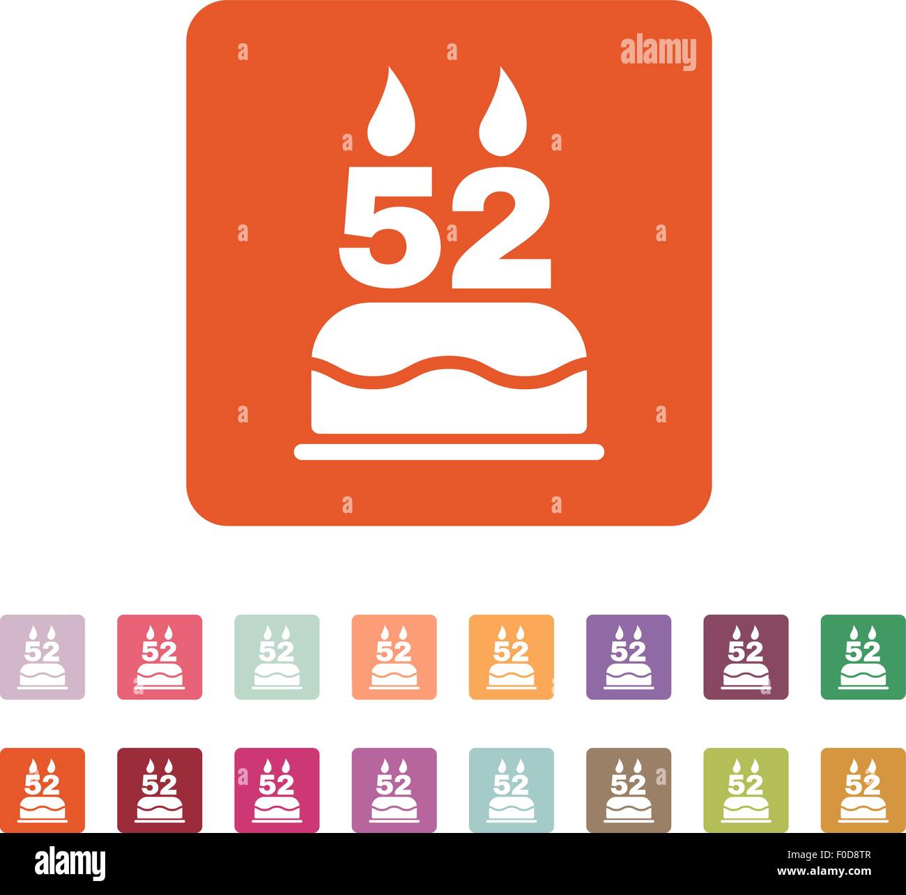 The birthday cake with candles in the form of number 52 icon. Birthday ...