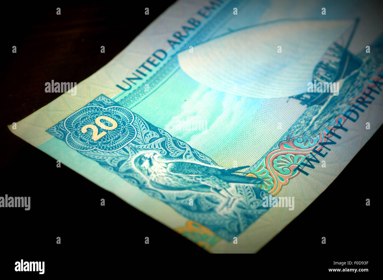 Banknote in twenty dirhams of the United Arab Emirates close up Stock ...