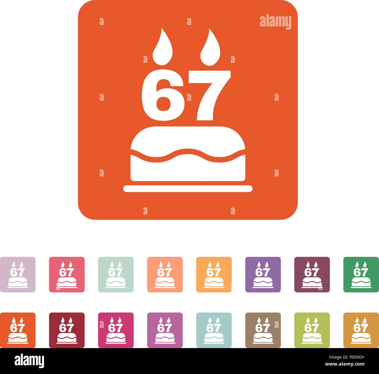 The birthday cake with candles in the form of number 67 icon. Birthday ...