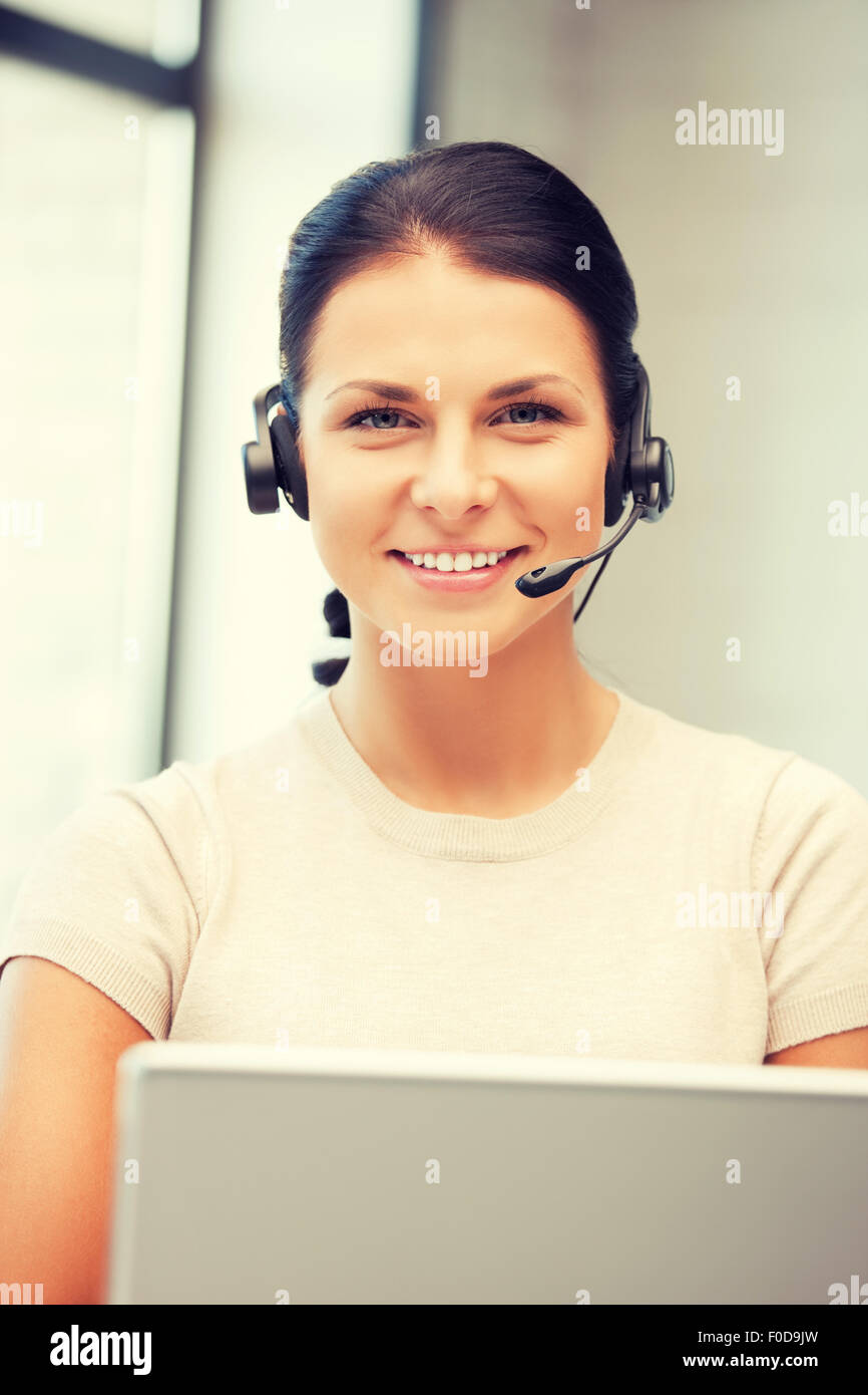 helpline operator with laptop computer Stock Photo - Alamy