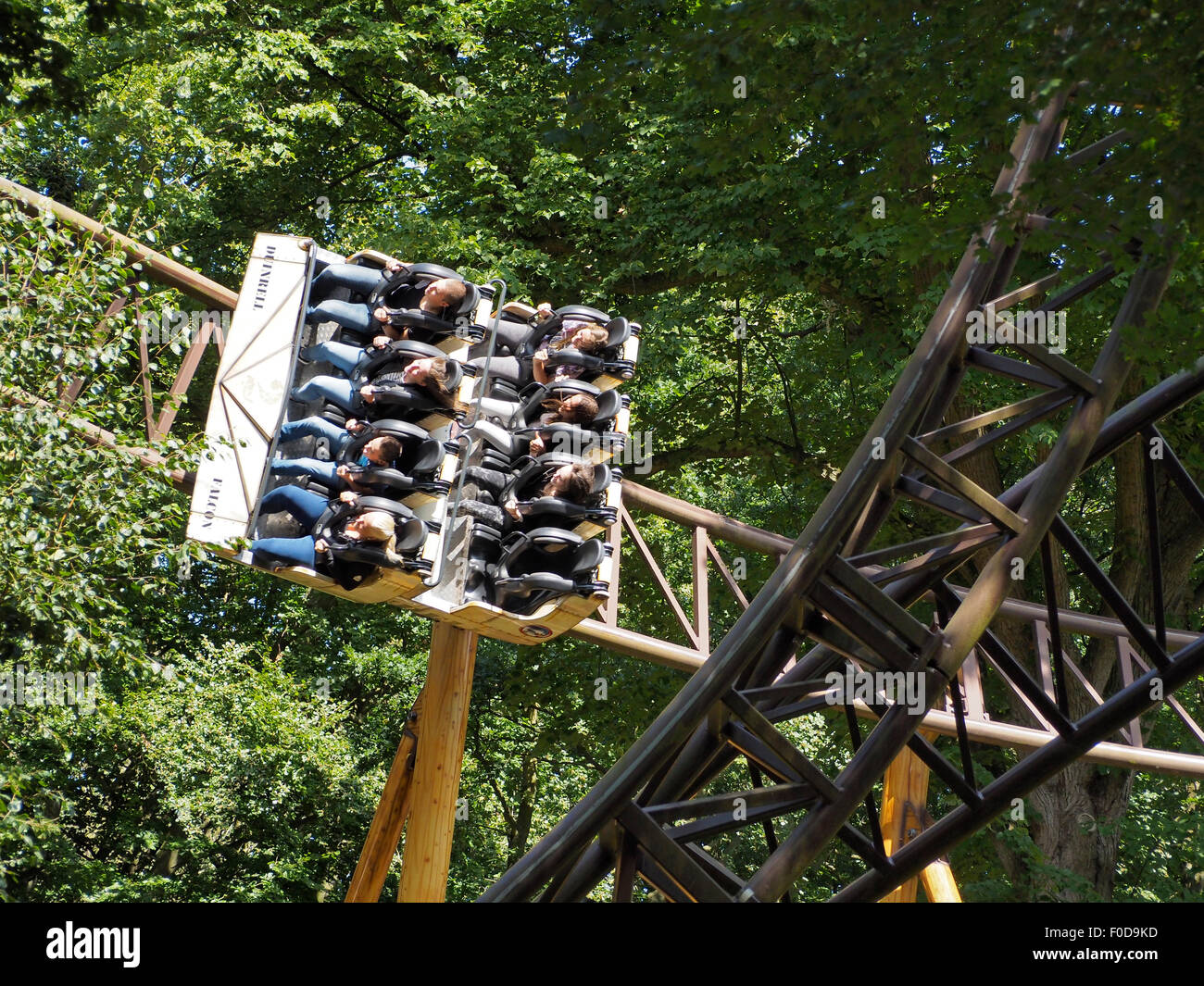People riding the Falcon rollercoaster in Duinrell amusement park ...