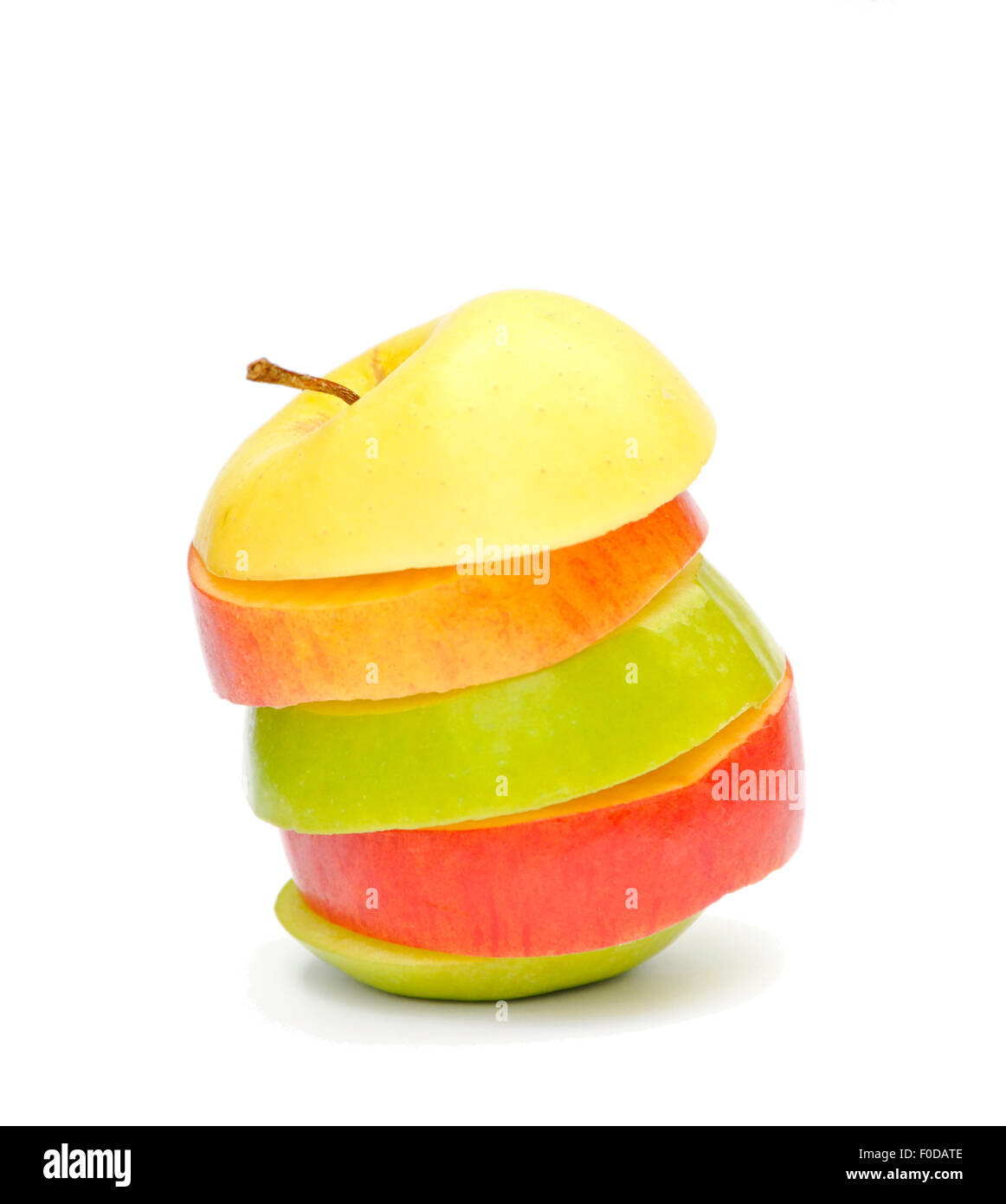 Slices of three different apples stacked over white Stock Photo - Alamy
