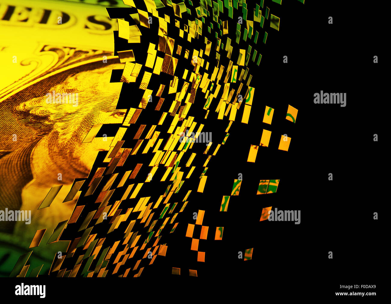 Exploding US dollar note (yellow overlay Stock Photo - Alamy