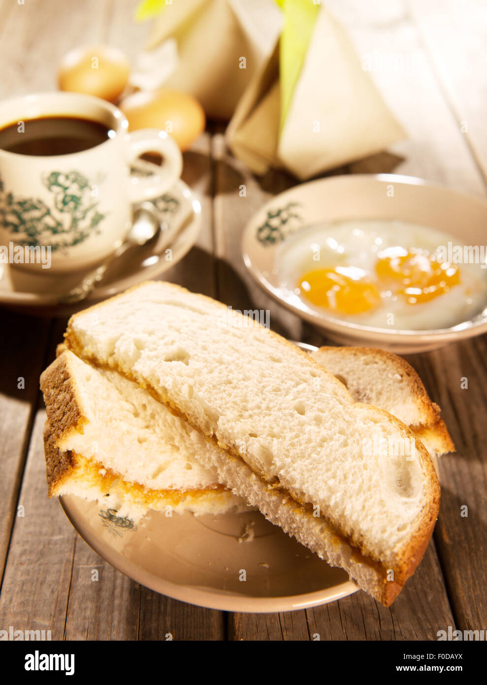 Traditional Chinese Malaysian style breakfast, kaya butter toast, nasi ...