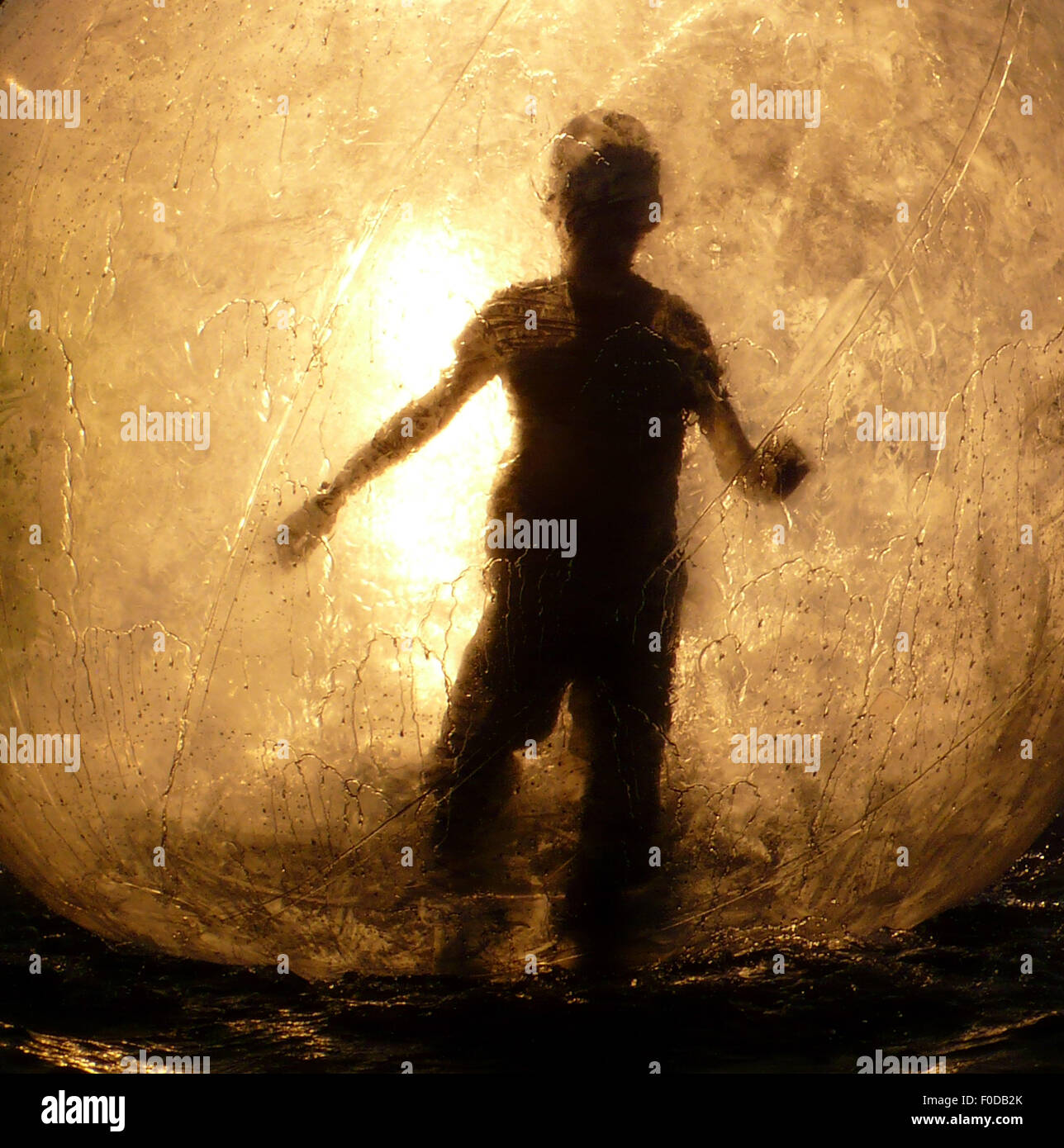 Zorbing, summer atraction at the Vltava river in Prague, Czech Republic ...