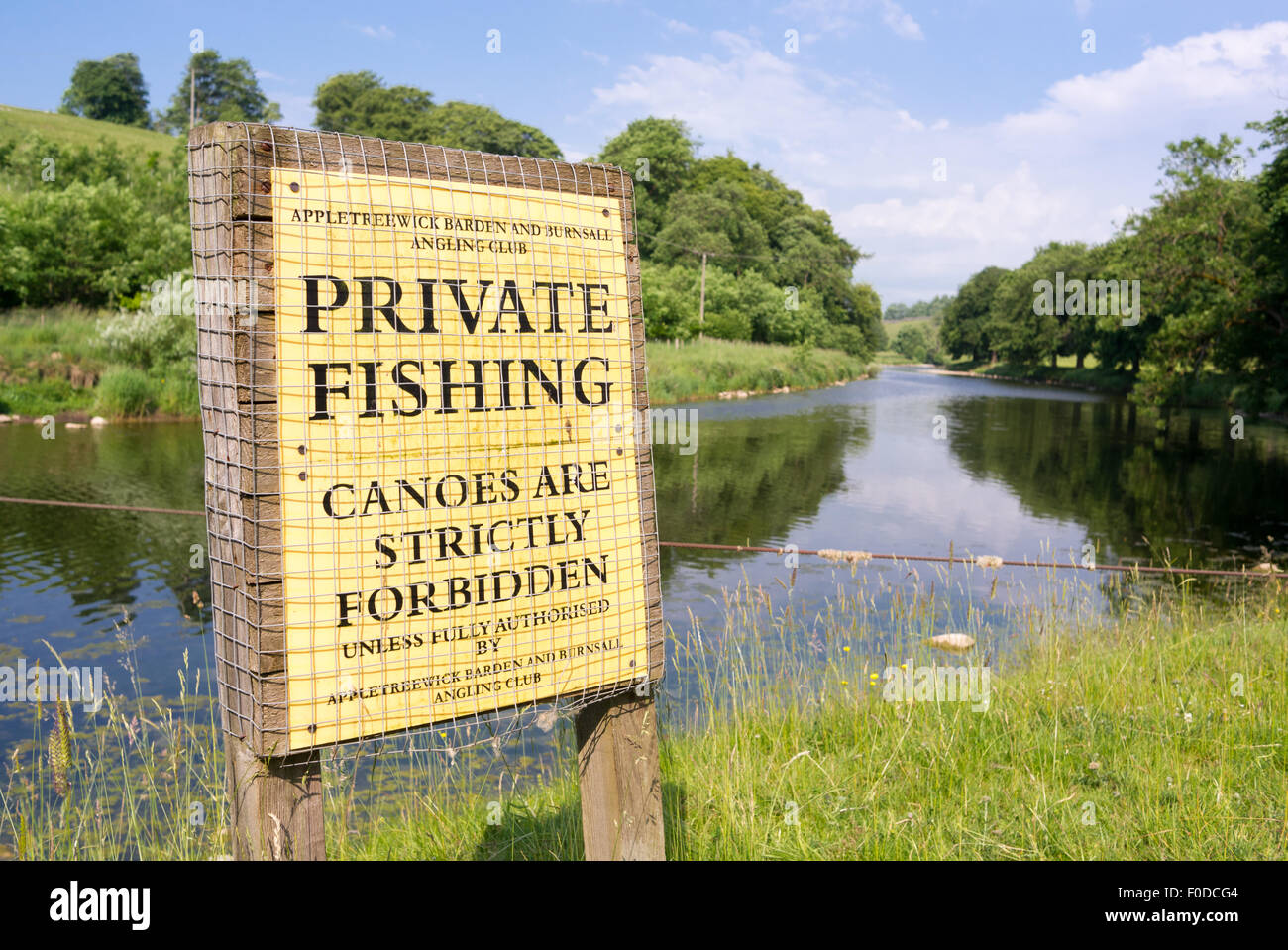 Sign for private fishing on River Wharfe North Yorkshire England Stock ...