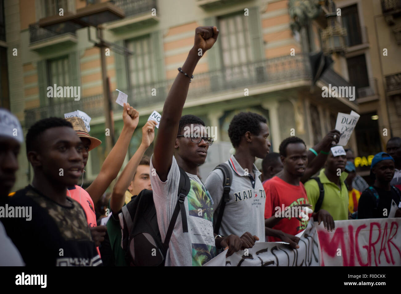Demonstrators during a march against racism and police in Barcelona ...