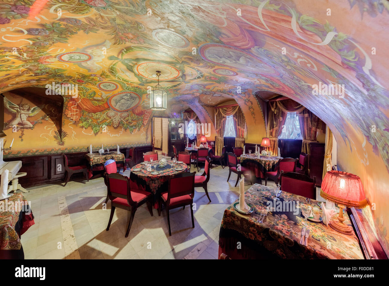 The interior of the restaurant of Russian cuisine "Demidov". The ...