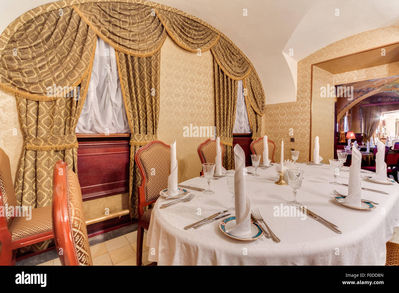 The interior of the restaurant of Russian cuisine "Demidov". The ...