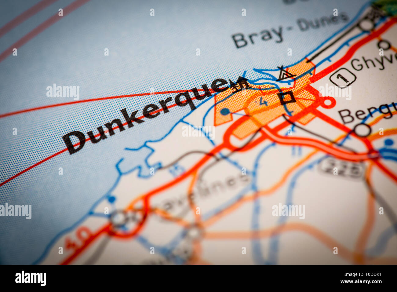 Map Photography: Dunkerque City on a Road Map Stock Photo - Alamy