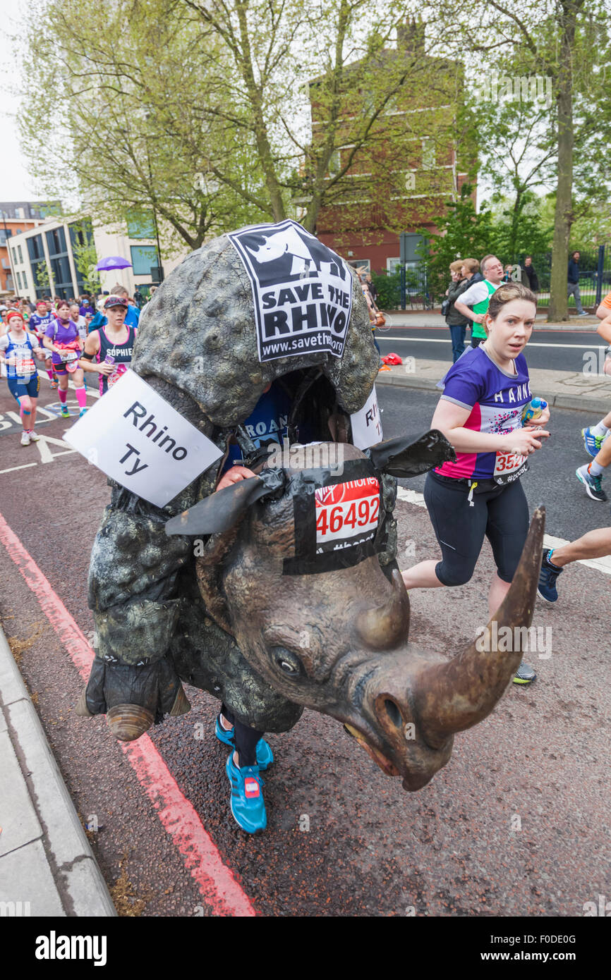 England, London, London Marathon, "Save the Rhino" Campaign Runner ...