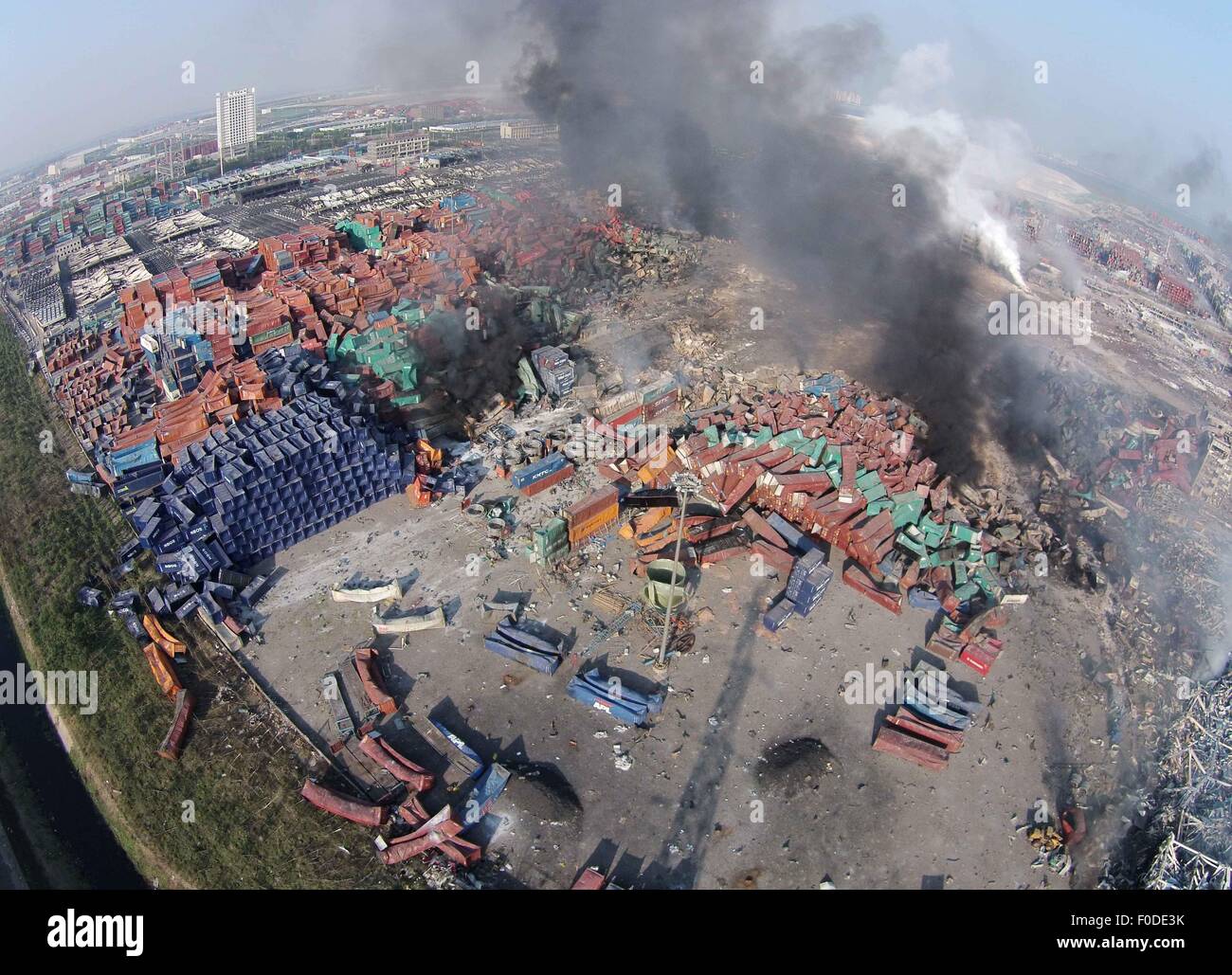 Tianjin, China. 13th Aug, 2015. An aerial view shows the explosion site ...