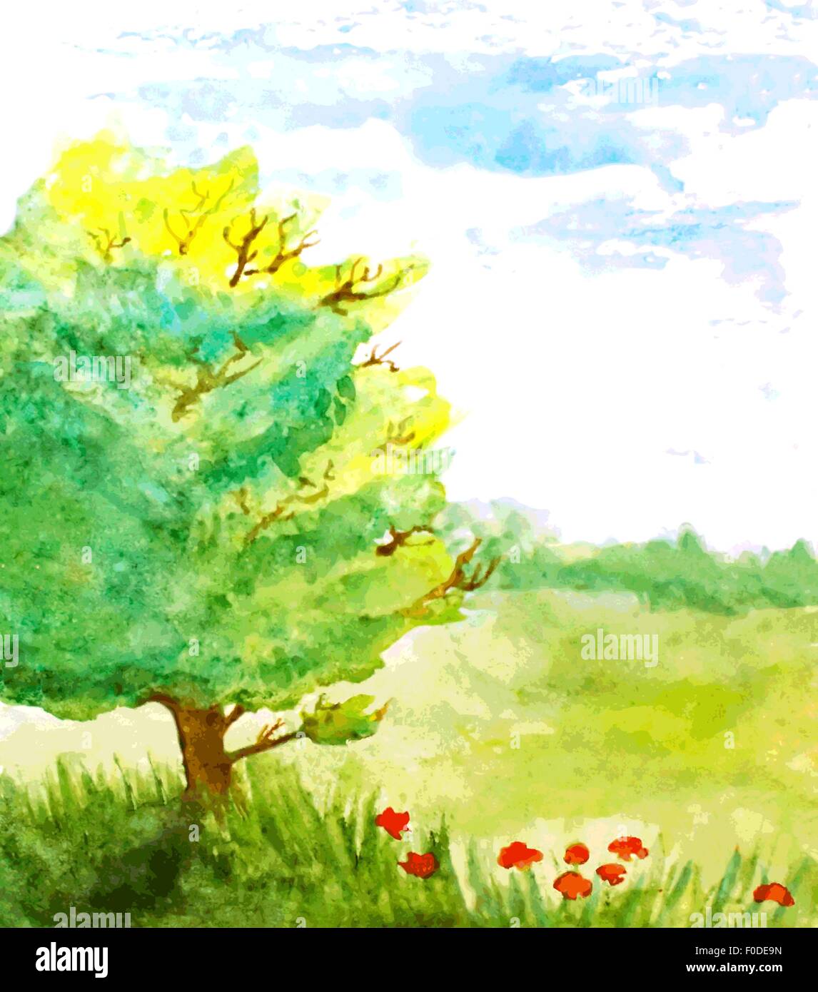 Watercolor Landscape With Trees