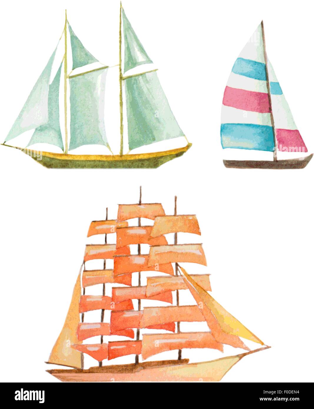 watercolor sailboats set, vector illustration Stock Vector Image & Art ...