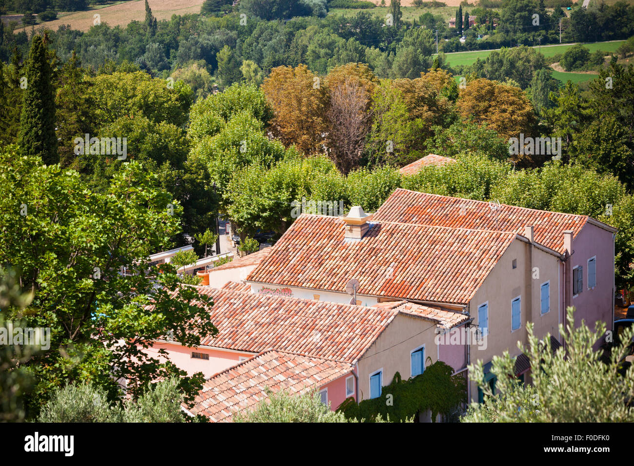 French small town view from above. Horizontal shot with a selective ...
