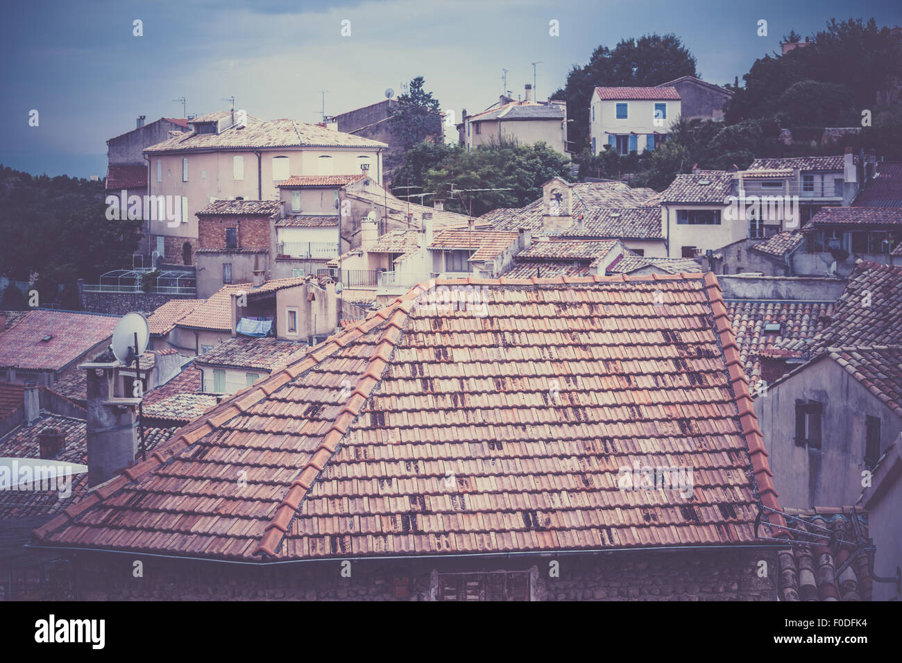 French small town view from above. Horizontal filtered shot Stock Photo ...