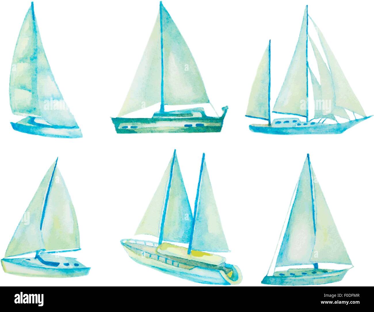 watercolor sailboats set, vector illustration Stock Vector Image & Art ...