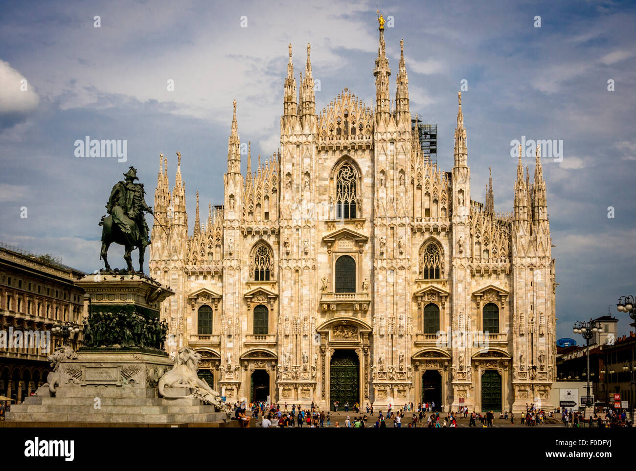 Milan cathedral with the rear view of King Victor's statue in the ...