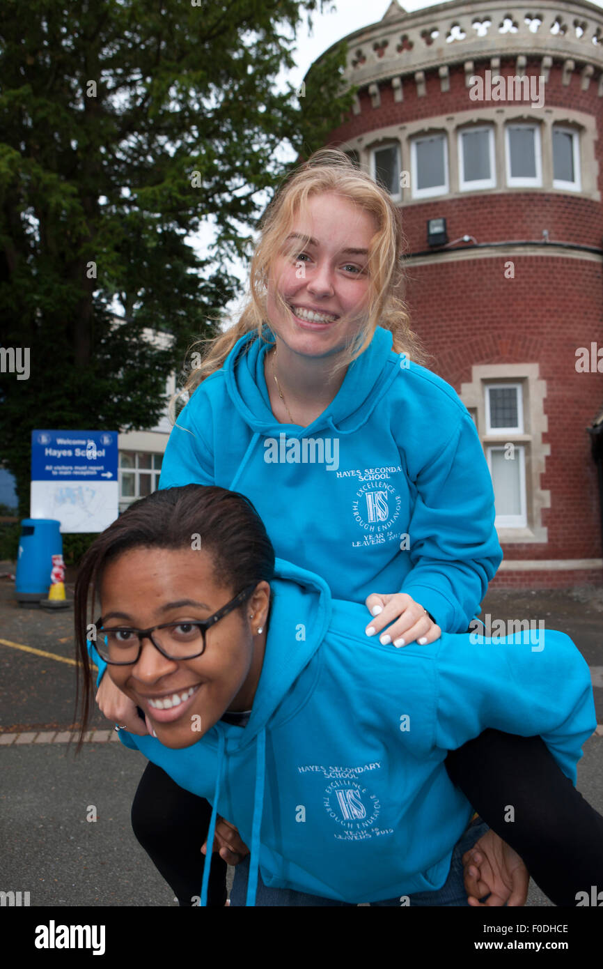 Hayes, Kent, UK, 13th Aug, 2015. Hayes School students Emma Perry and ...