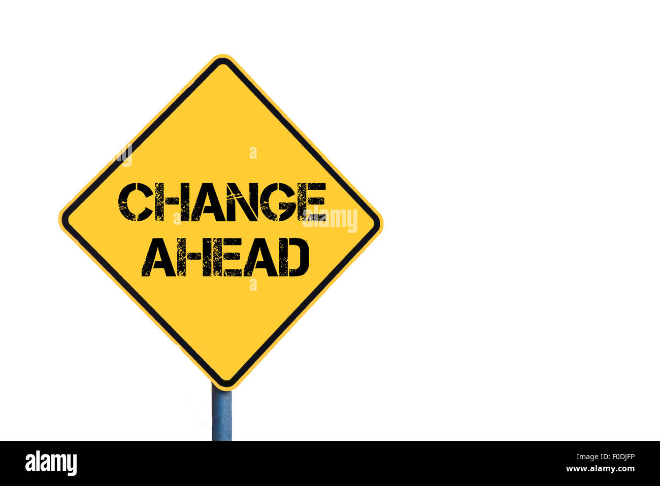 Yellow roadsign with Change Ahead message isolated on white background ...
