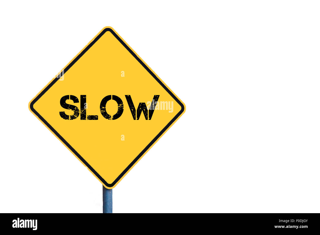 Yellow roadsign with Slow message isolated on white background Stock ...