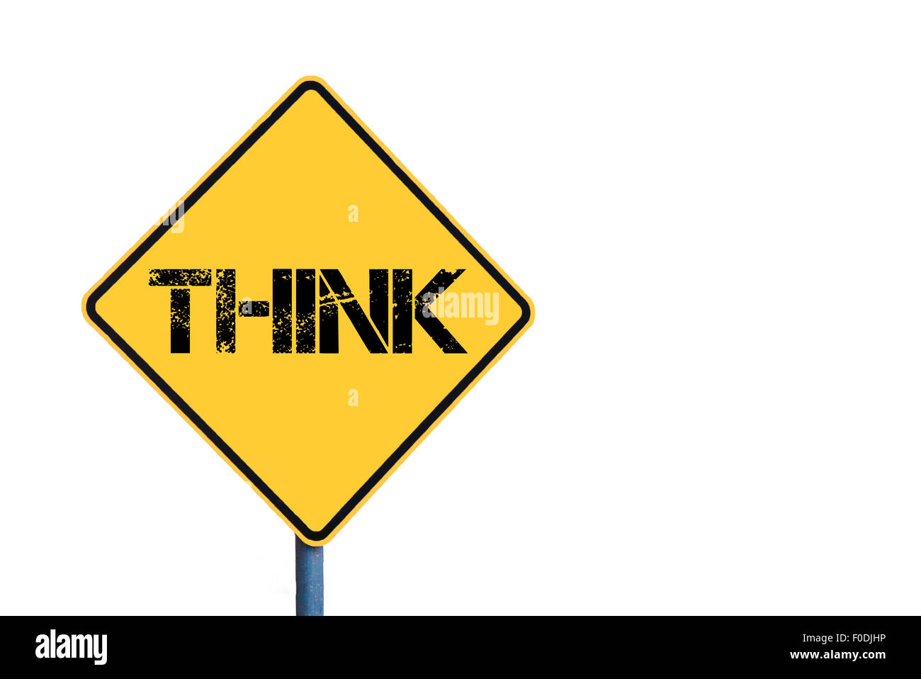 Yellow roadsign with Think message isolated on white background Stock ...