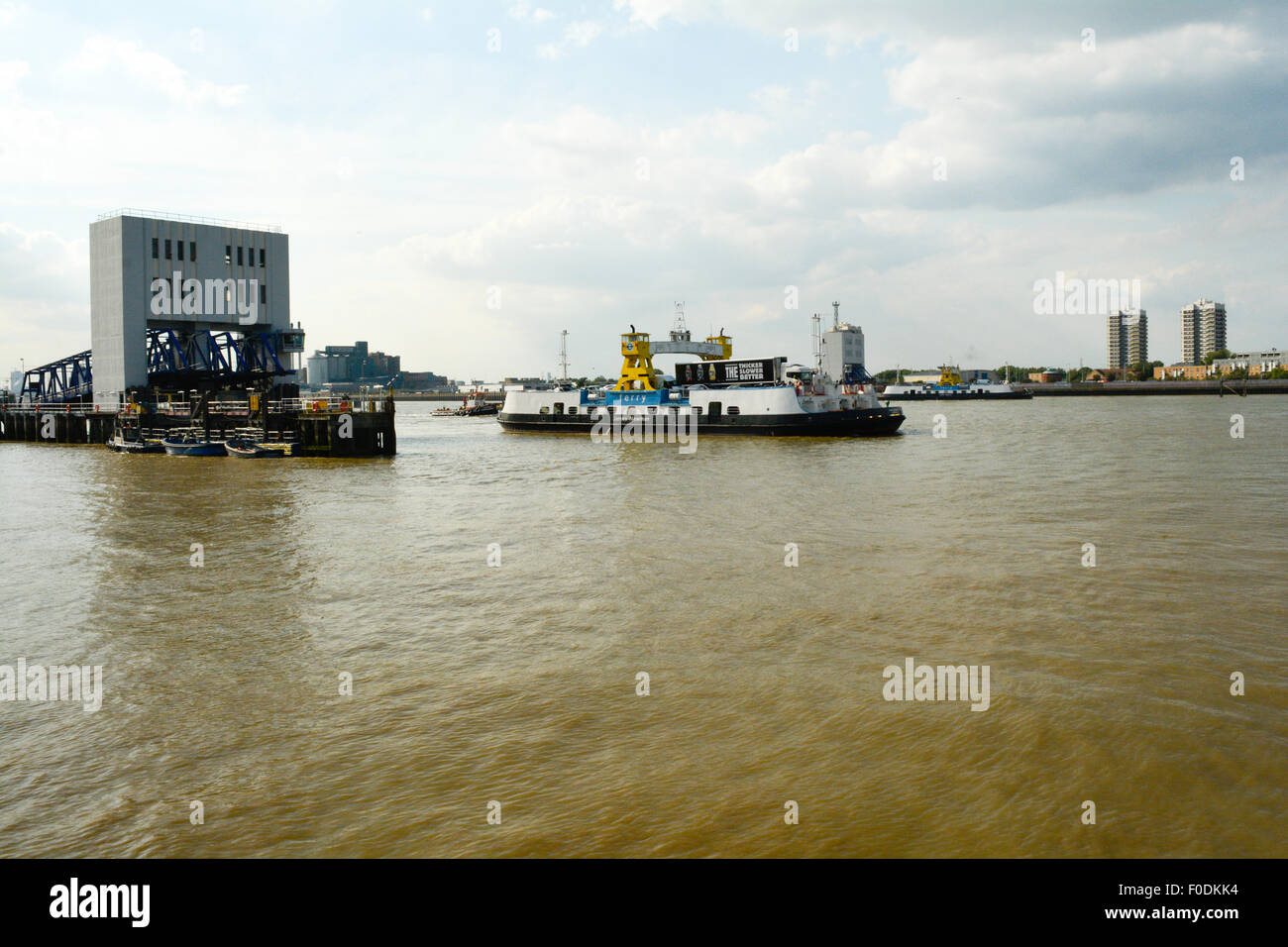The ageing Woolwich ferry crosses the Thames between Woolwich and North ...
