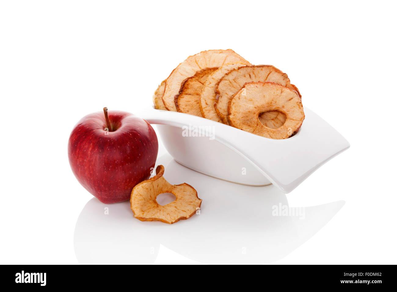 Dry and fresh apples isolated on white background. Healthy snack eating ...