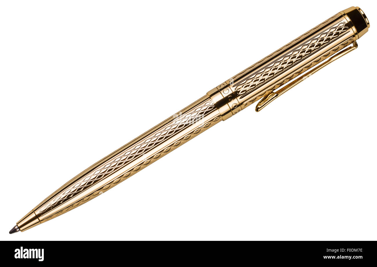 gold ballpoint isolated on white background Stock Photo - Alamy
