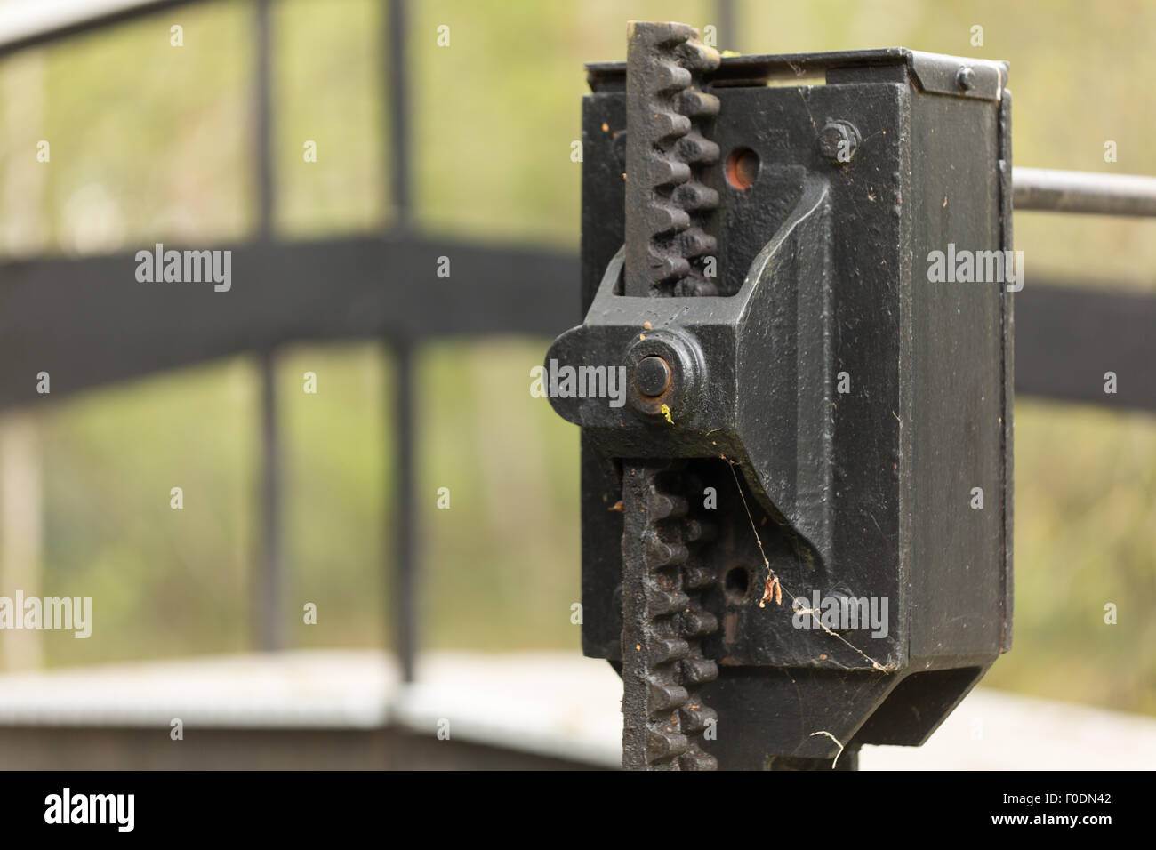 A closeup of the gearing for the gate paddle winder Stock Photo - Alamy