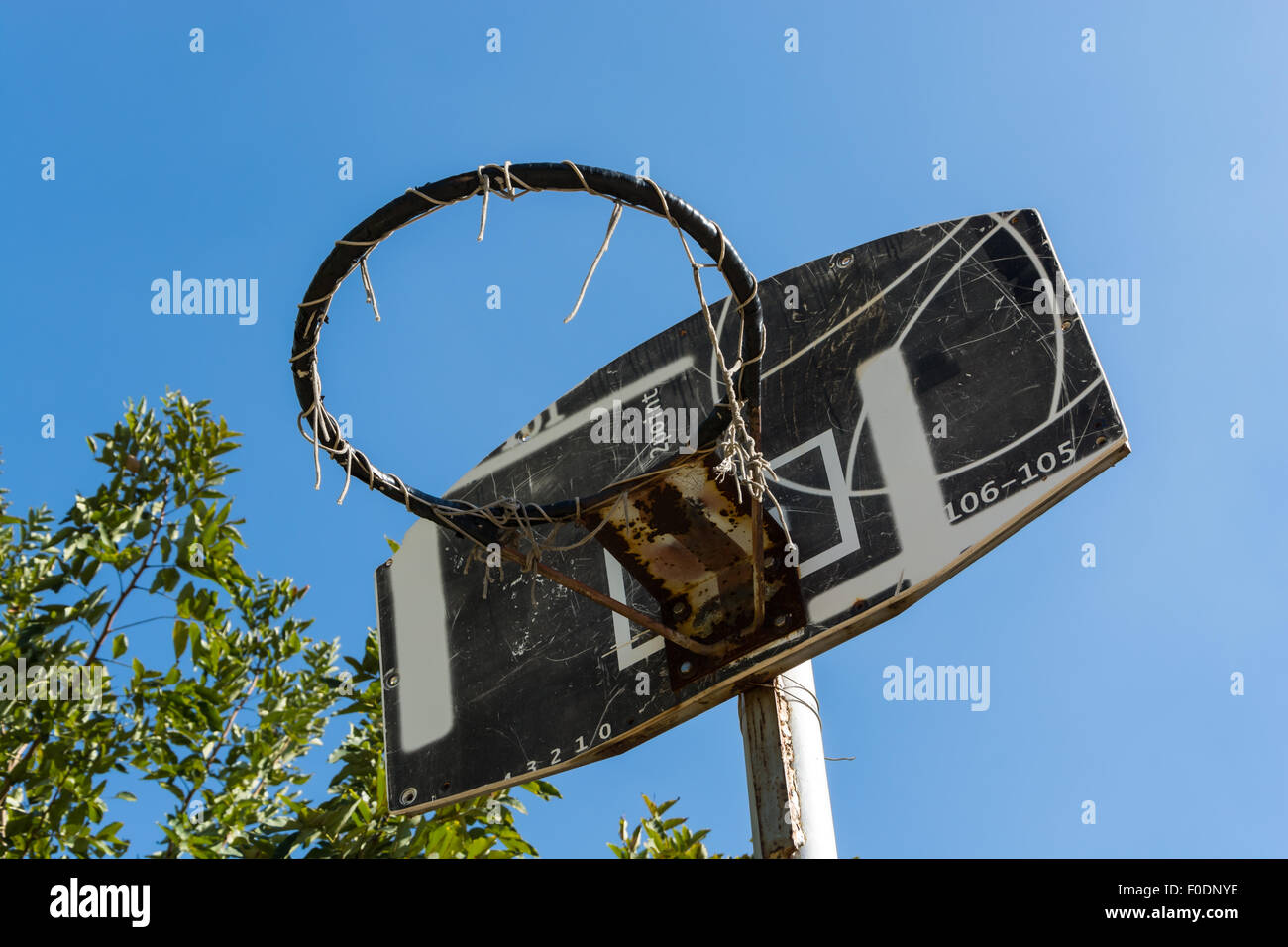 Old Basketball hoop and blue sky background Stock Photo - Alamy