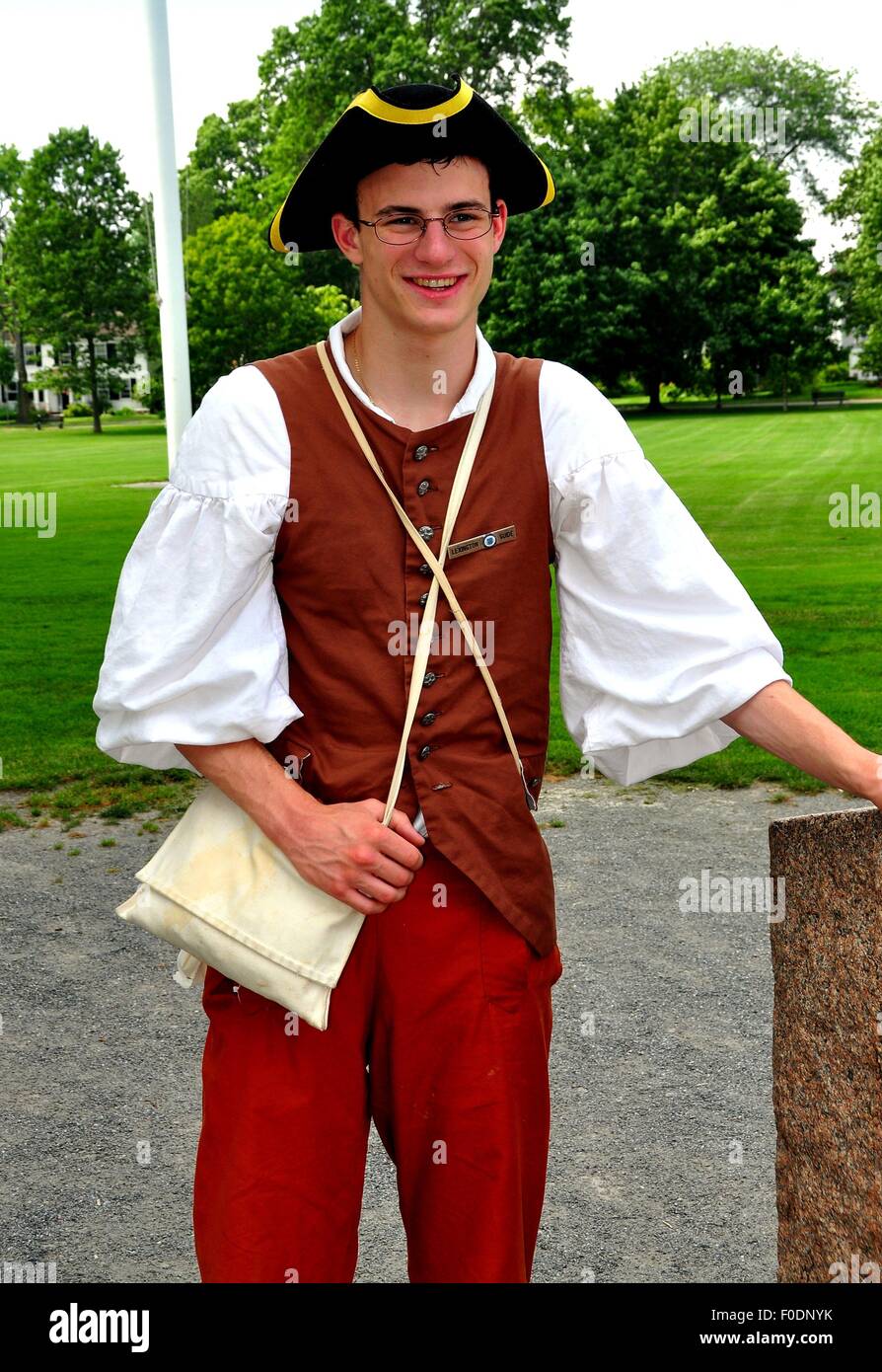Lexington, Massachusetts: Re-enactor guide dressed in the clothing of ...