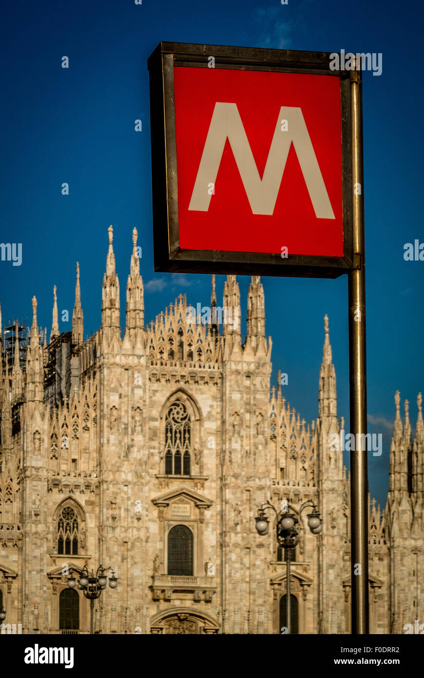 Milan Cathedral with a metro sign outside. Milan , Italy Stock Photo ...