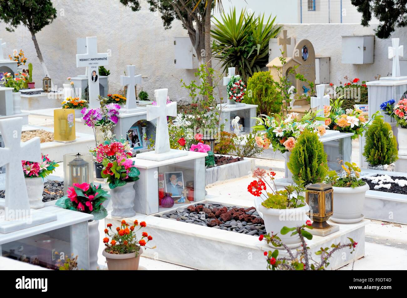 Greek orthodox graveyard on the island of Santorini Greece Stock Photo ...