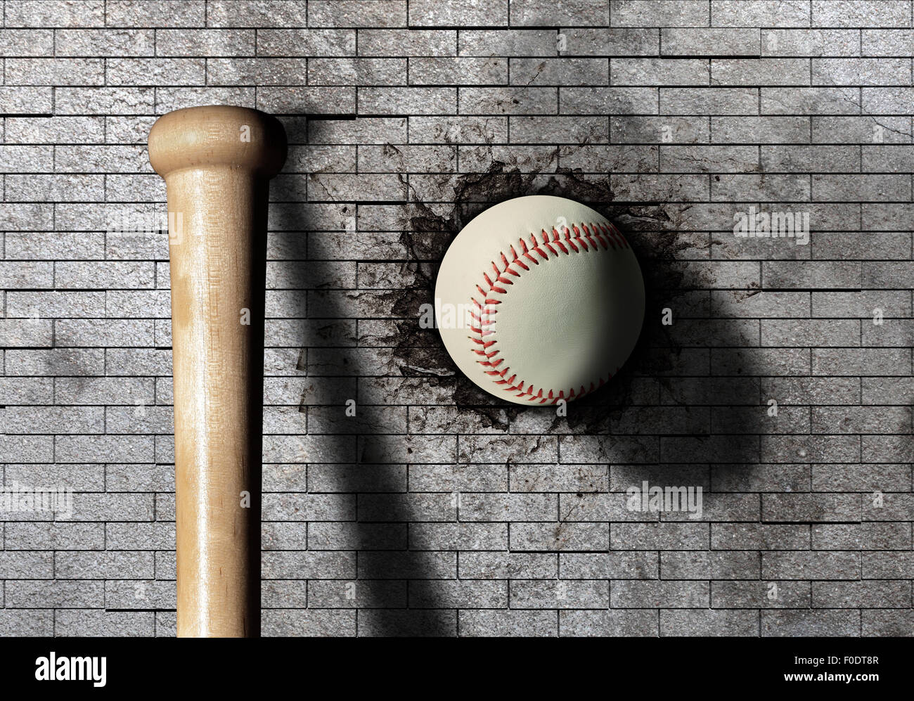 3d rendering of a baseball ball embedded in a stone wall Stock Photo ...