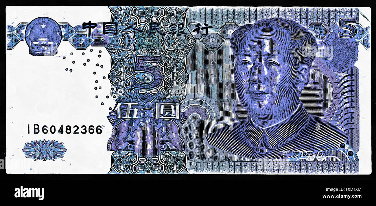 Illustrations Banknote,Currency, 5, China,5 yuan, the obverse of Mao ...