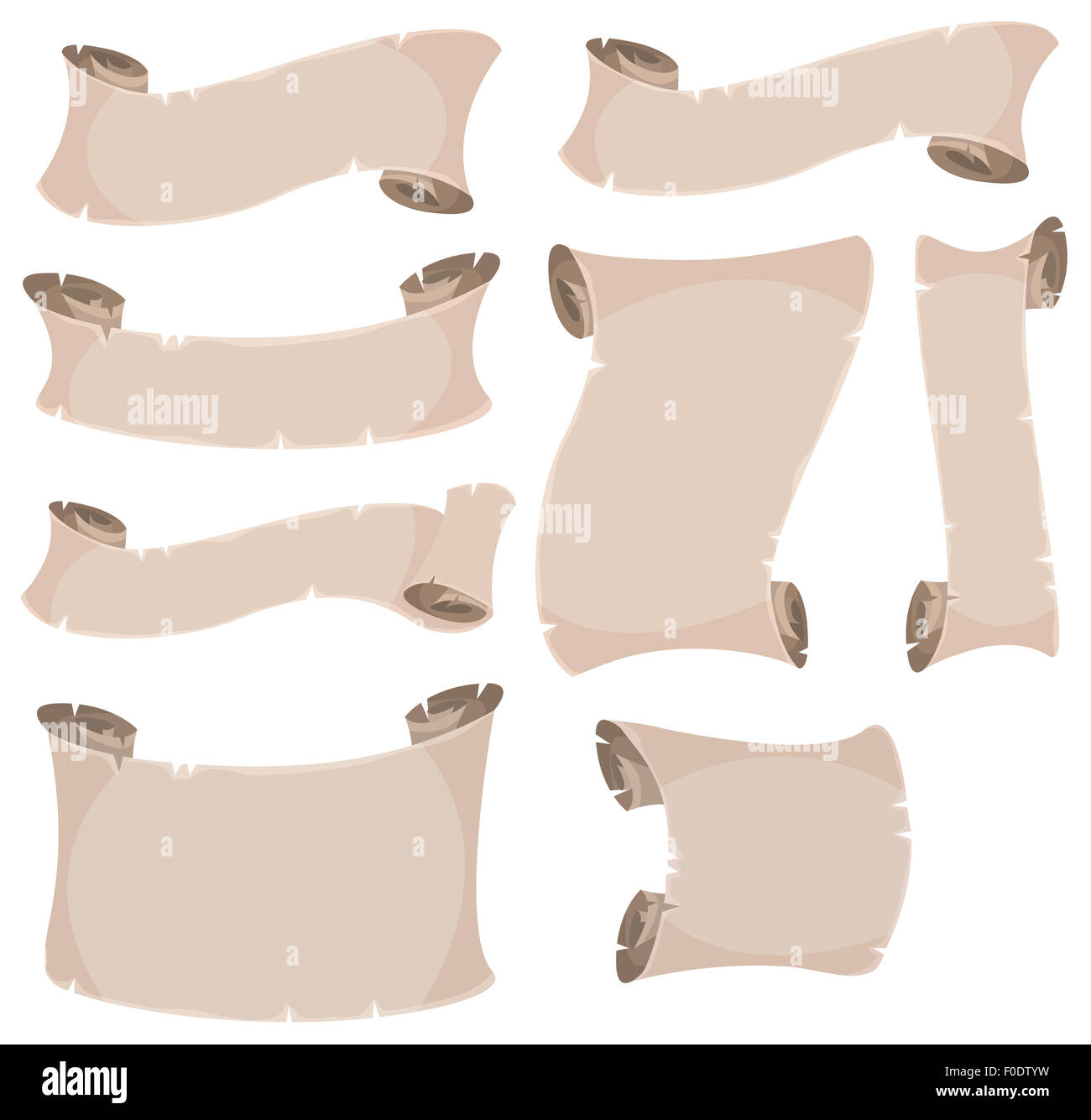 Illustration of a set of cartoon old parchment scroll, swirl and roll ...