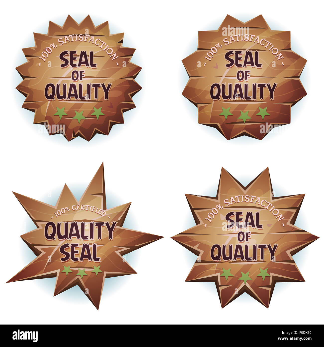 Illustration of a set of cartoon wood awards and quality seals symbols ...