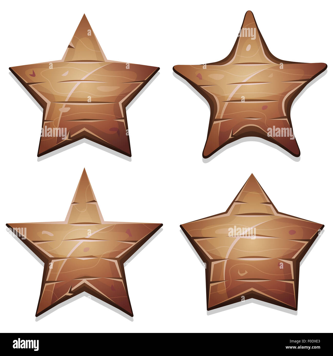 Illustration of a set of funny cartoon wooden stars icons and signs ...
