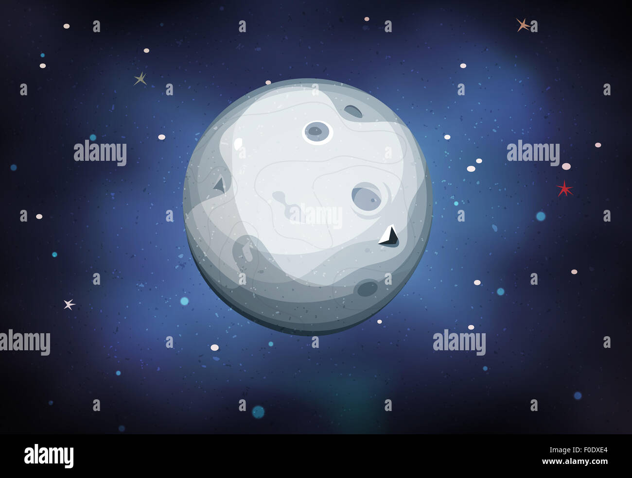 Illustration of a comic moons or planet, on starry space background ...
