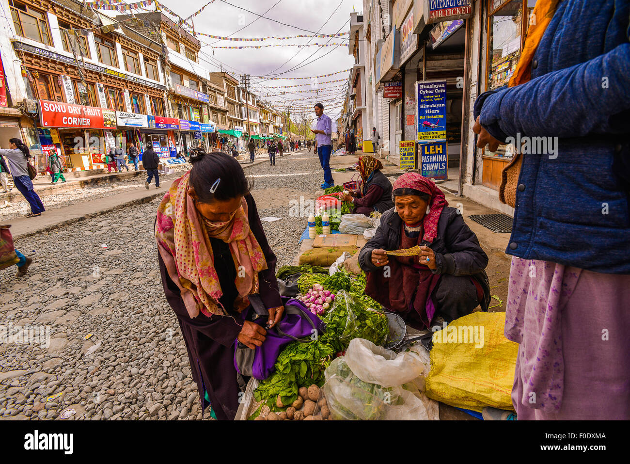 India Jammu Kashmir Ladakh Leh Market in the centre of Leh Stock Photo ...