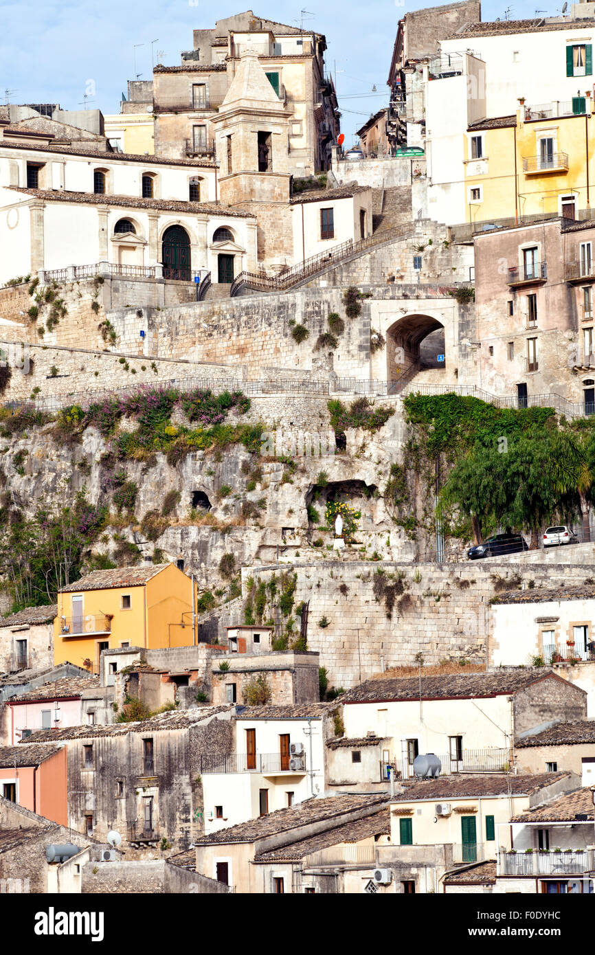 Hill view of charming historic baroque town of Ragusa Sicily Italy ...