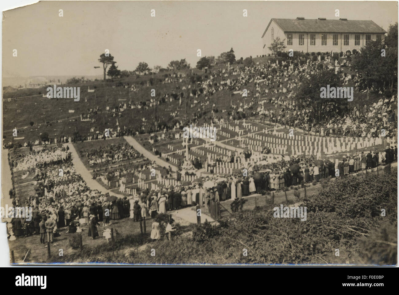 A photograph of a military cemetery service held at Shorncliffe ...