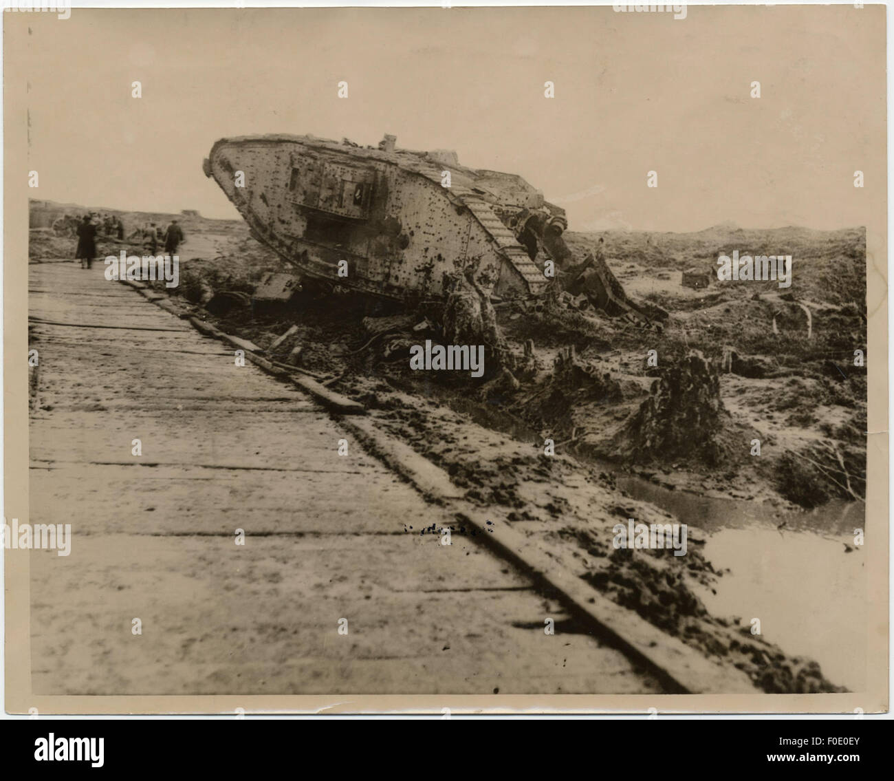 A destroyed tank lies in a graveyard in Passchendaele, Belgium, a ...