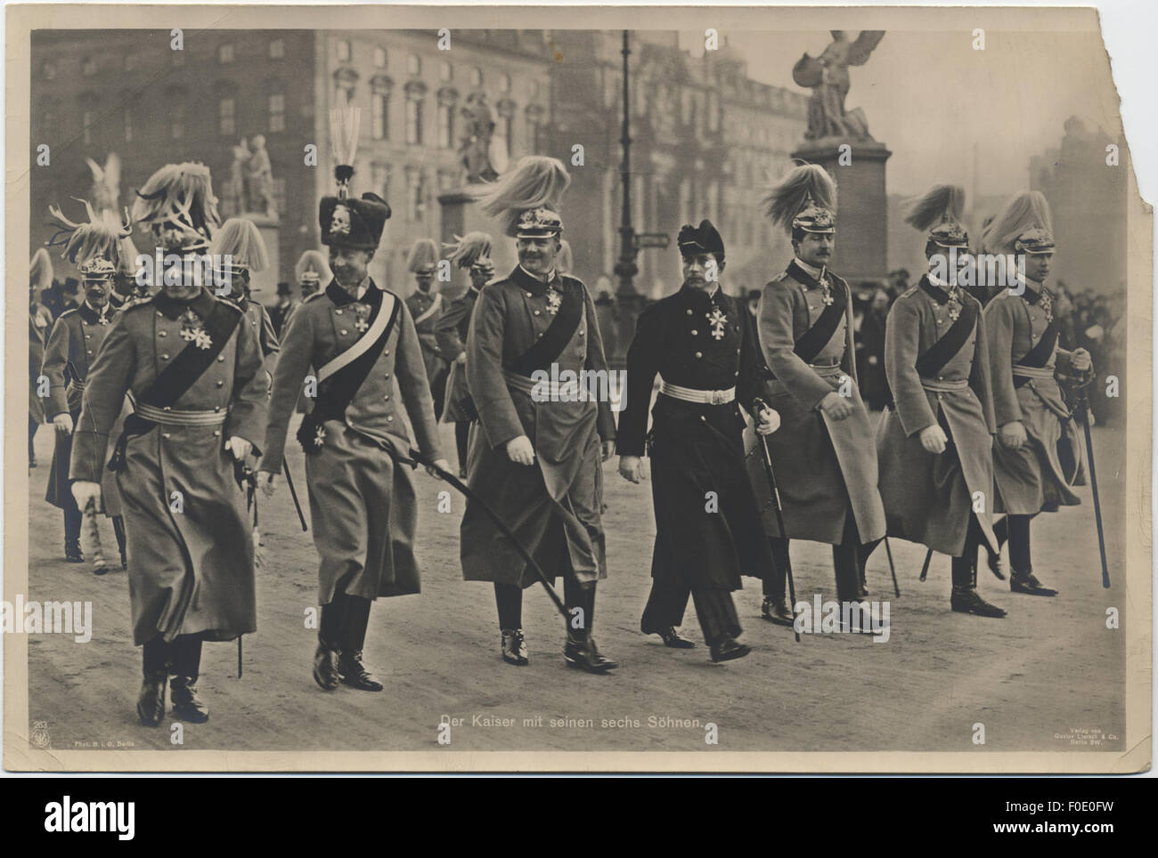 A historical photograph of the German Kaiser with his six sons ...