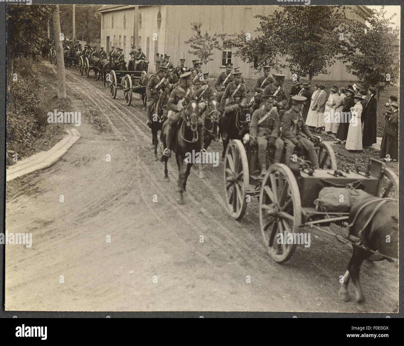 This historical image shows artillery leaving Valcartier for a long ...