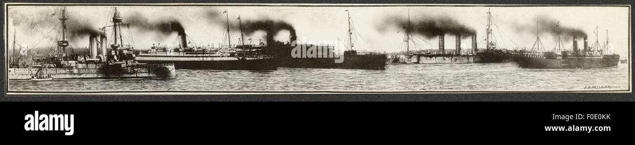 Gaspe Harbour, located in Quebec, Canada, is shown here with troopships ...