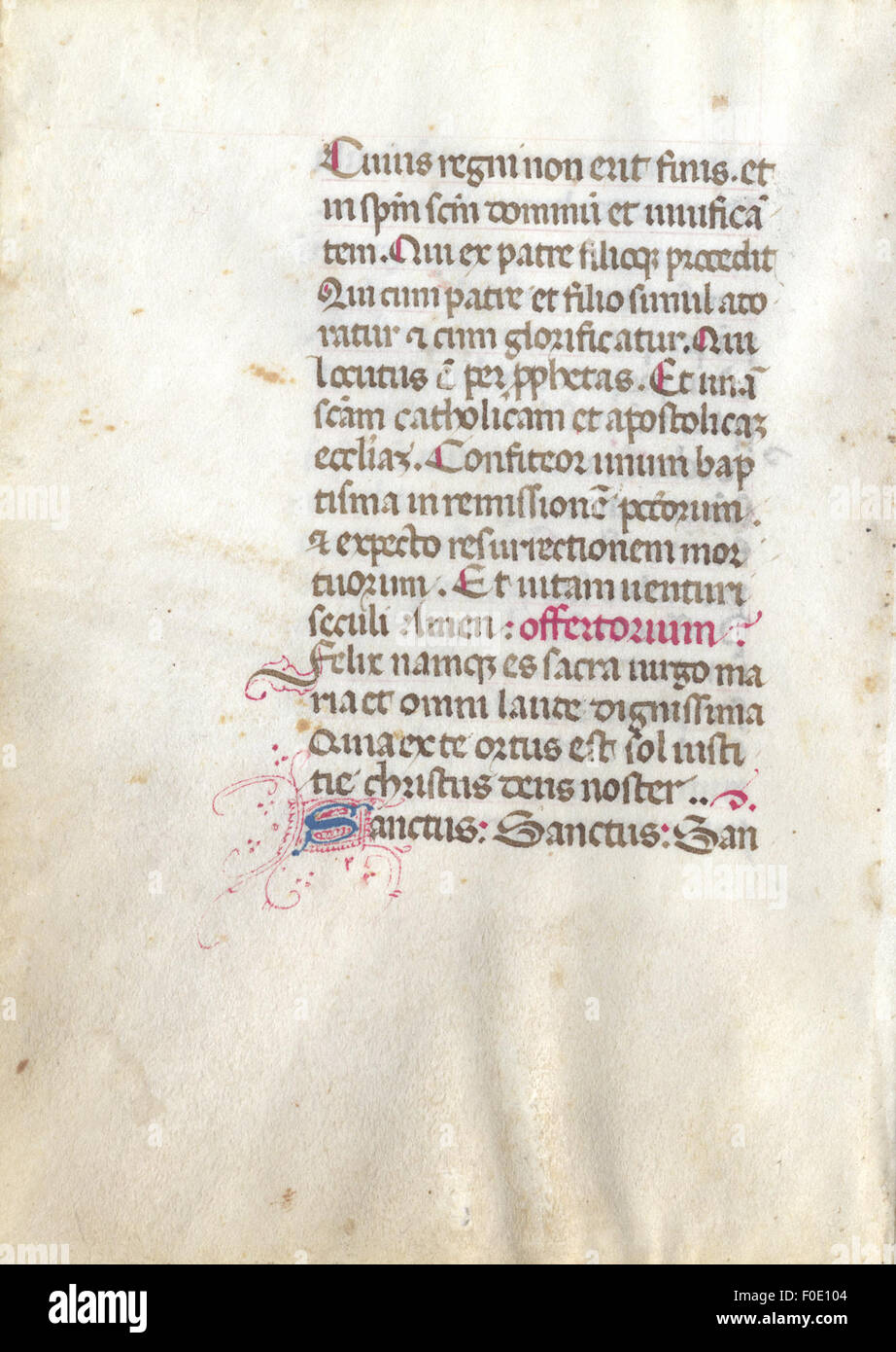 A fragment from a Medieval Missal, typically used for Mass and ...