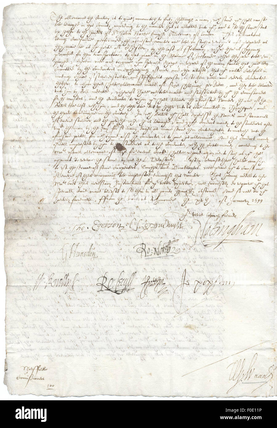A letter from the Privy Council of Queen Elizabeth I, reflecting the ...