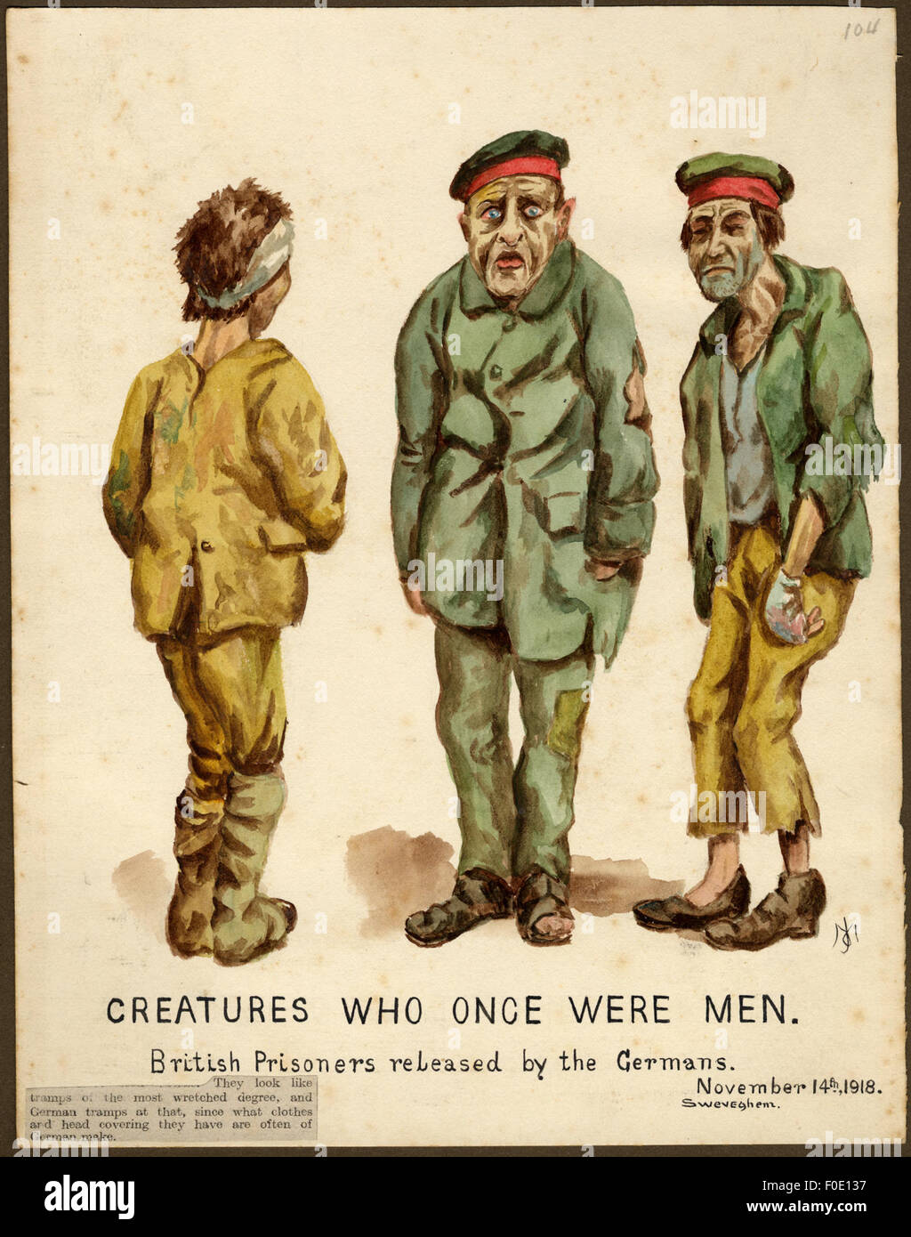 A historical photograph or artistic depiction showing British prisoners ...